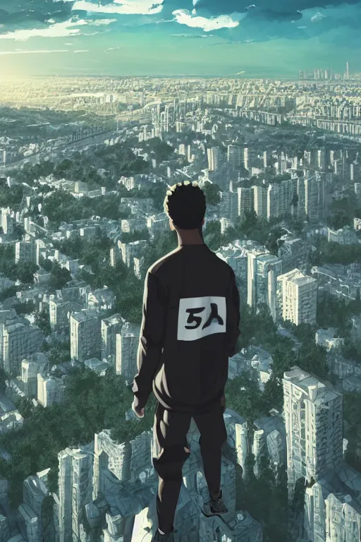 Man in black adidas tracksuit looking atop of a urban | Stable Diffusion | OpenArt