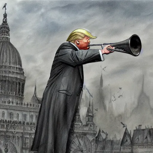 trump playing trumpet, a detailed matte painting by | Stable Diffusion ...