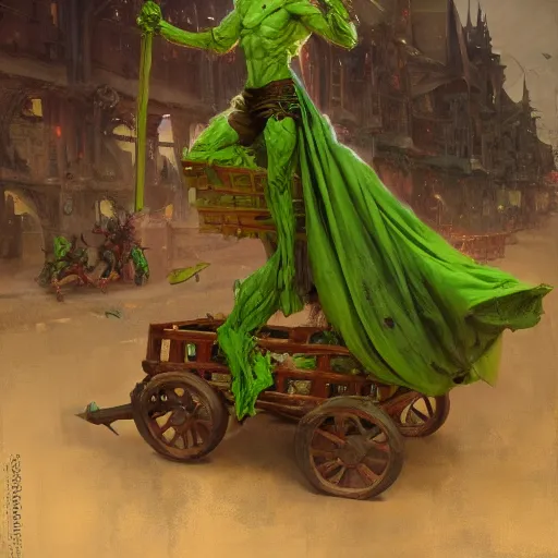 ugly green goblin riding in a rickety wooden cart | Stable Diffusion ...
