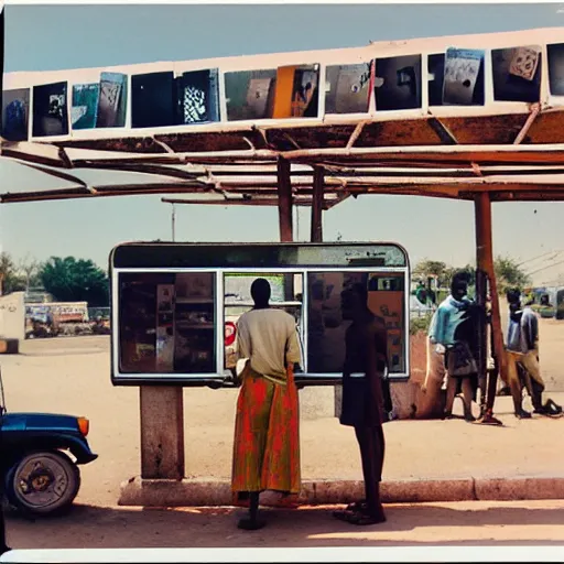 old polaroids of futuristic african bus stops with | Stable Diffusion