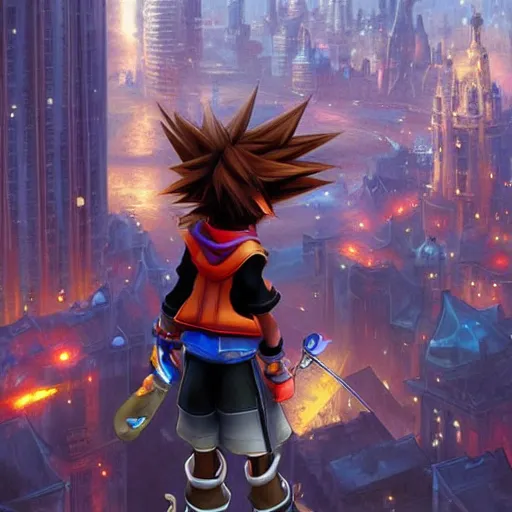 sora from kingdom hearts flying through a city, | Stable Diffusion ...