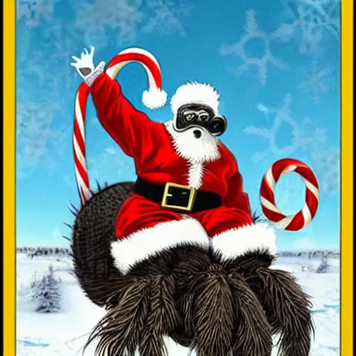 Santa riding a huge tarantula in a post-apocalyptic | Stable Diffusion ...