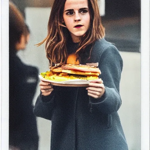 A Polaroid image of Emma Watson eating a burguer | Stable Diffusion ...