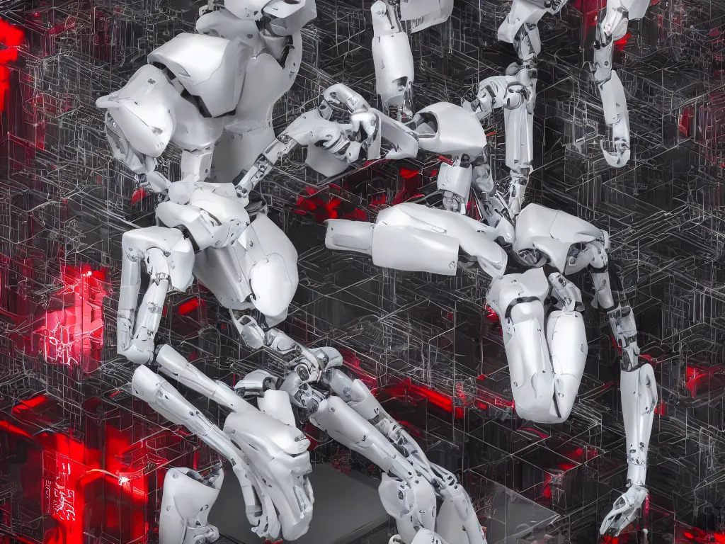 beautiful tall female robot printed with red and black | Stable ...