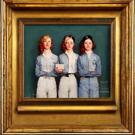 Frontal group portrait of three clones of Emma Stone. | Stable ...