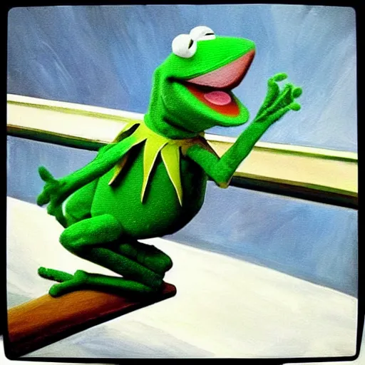“Kermit the Frog falling off of a bridge. Painting by | Stable ...