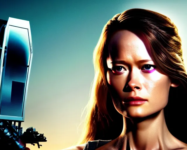 summer glau as synthwave terminator with a cybernetic | Stable ...