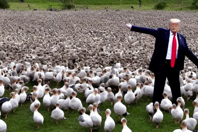 Donald Trump fighting a flock of geese | Stable Diffusion | OpenArt