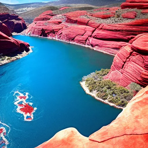 red rocks aerial view with giant blue squid, movie | Stable Diffusion ...
