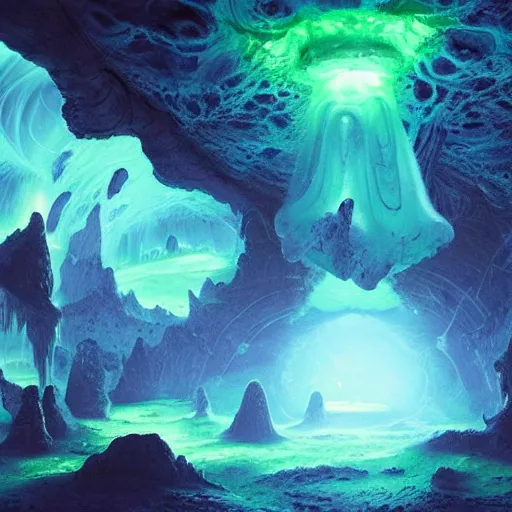 fantasy alien planet inside mysterious cavern with | Stable Diffusion ...