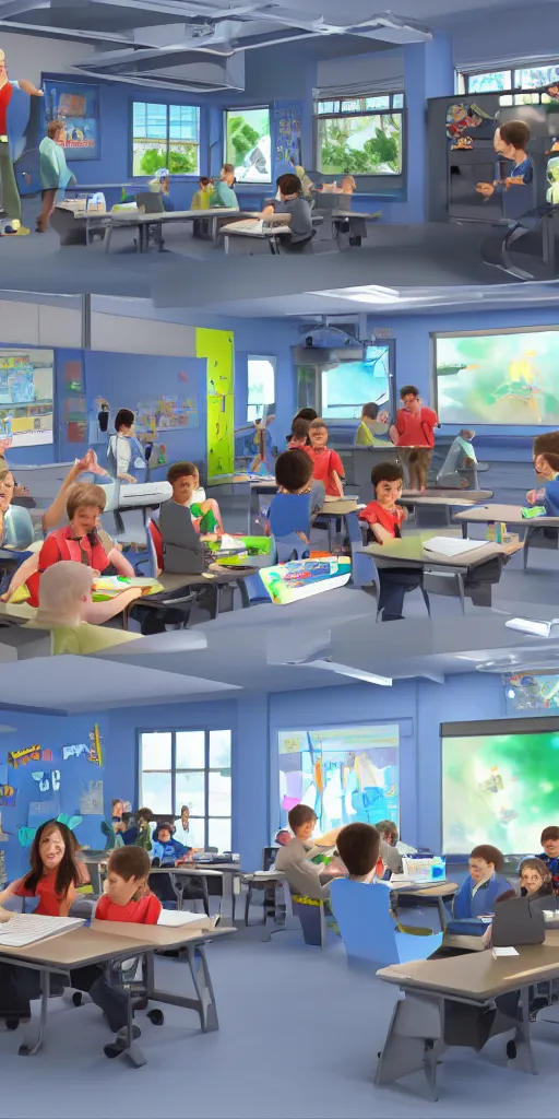 concept art, future high - tech classroom, a child | Stable Diffusion ...