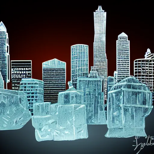 photorealistic ice sculpture of skyline of downtown | Stable Diffusion