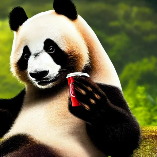 A panda is drinking the coke-cola , high resolution | Stable Diffusion