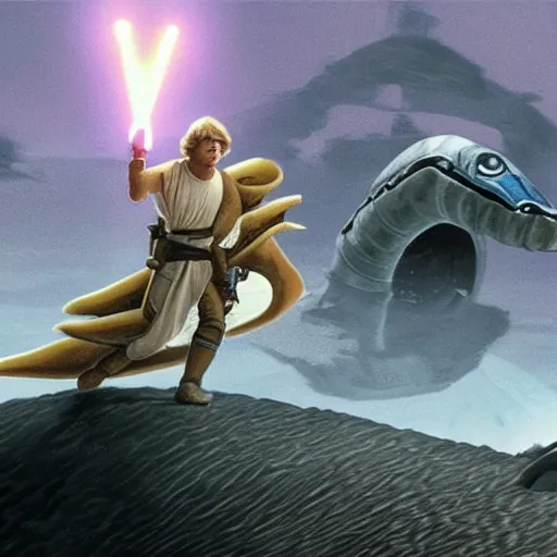 luke skywalker riding a sandworm with the great city | Stable Diffusion ...