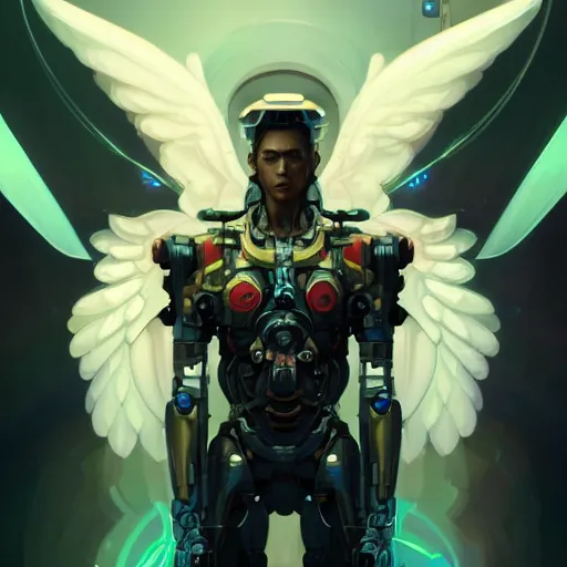 a portrait of a handsome cybernetic angel boy, | Stable Diffusion