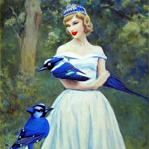 Taylor Swift kissing a bluejay, 1950s, modest, elegant | Stable ...