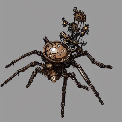 2d game art side view of mechanical steampunk spider, | Stable ...