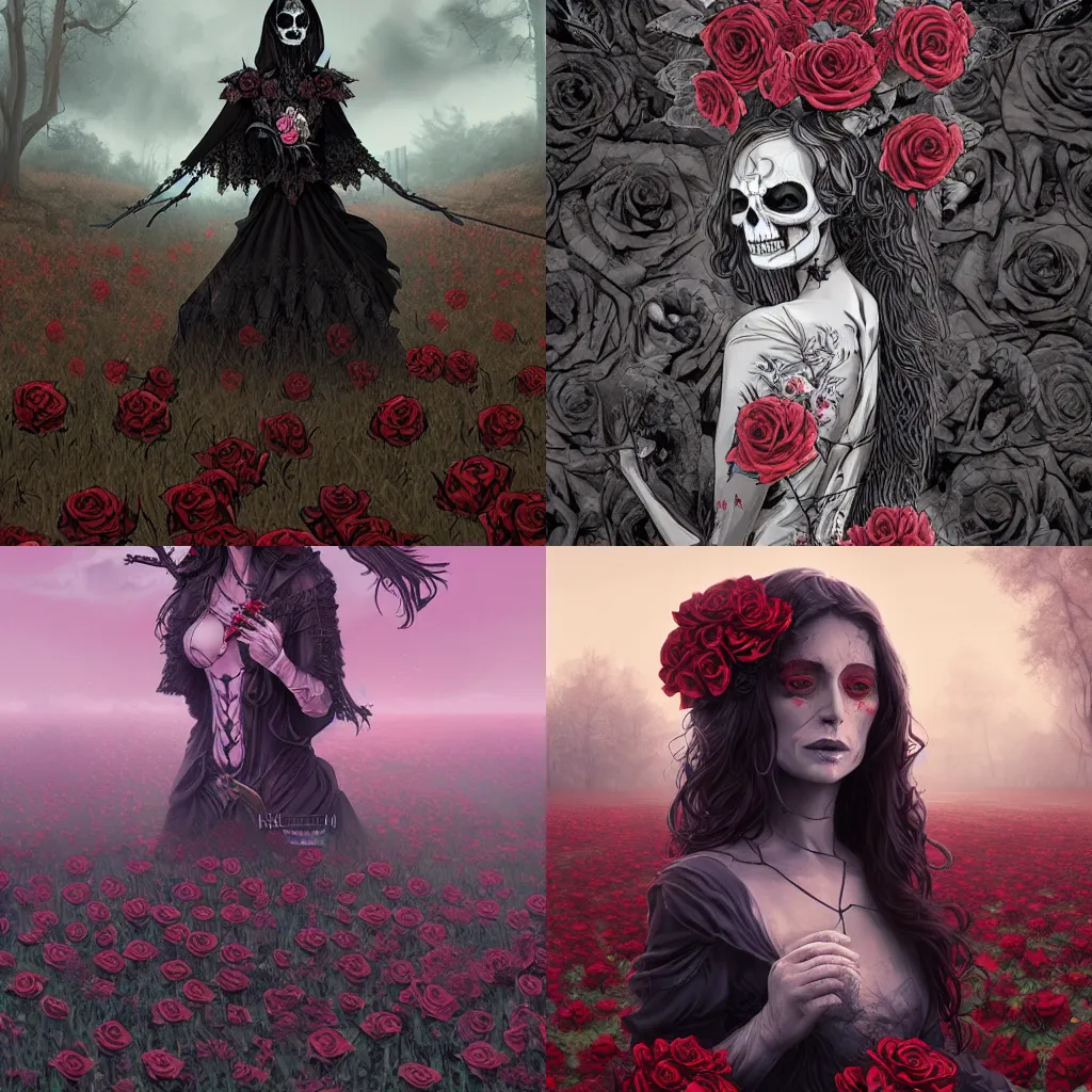 lady of the death in a field of dead roses , matte | Stable Diffusion ...