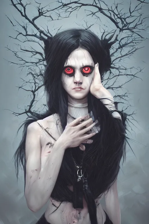 portrait of a creepy horror girl black hair by Tooth | Stable Diffusion ...