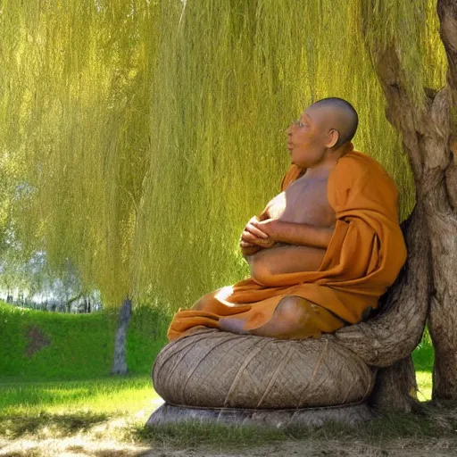 monk drinking from a gourd ,resting in the shade of a | Stable Diffusion