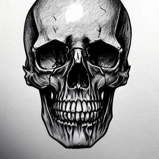 human skull ballpointpen pen art sketch by ilokunst | Stable Diffusion