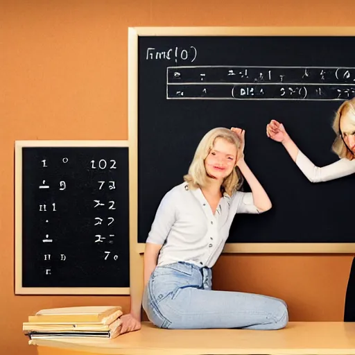 Two blonde mathematics teachers together in a | Stable Diffusion | OpenArt