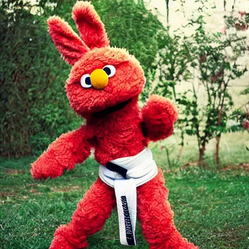 a fluffy brown furred elmo with big soft rabbit ears | Stable Diffusion