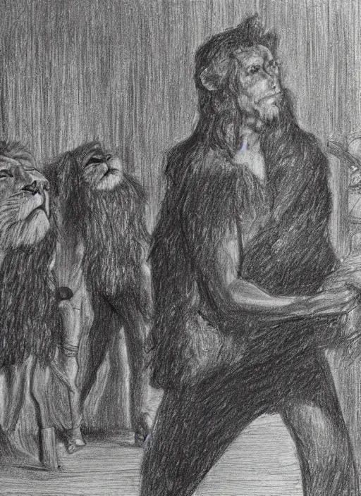 Portrait drawing of a inventor Lion man at a wall | Stable Diffusion ...