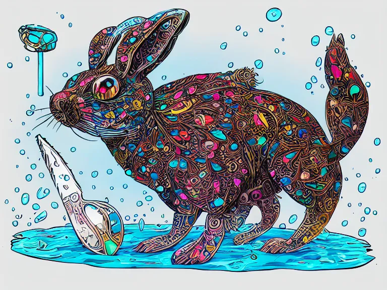 a cute fluffy rabbit stands in a pool of water. While | Stable ...