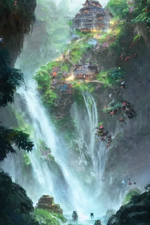a beautiful digital painting of an a fairy village | Stable Diffusion ...