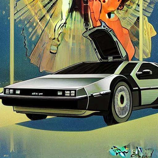 futuristic delorean time machine at night in the rain | Stable ...