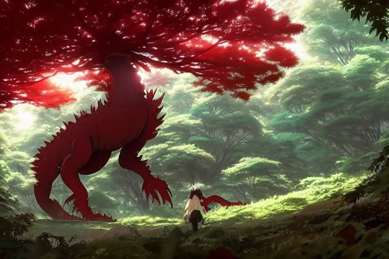 a large creature hybrid kaiju, covered in red | Stable Diffusion | OpenArt