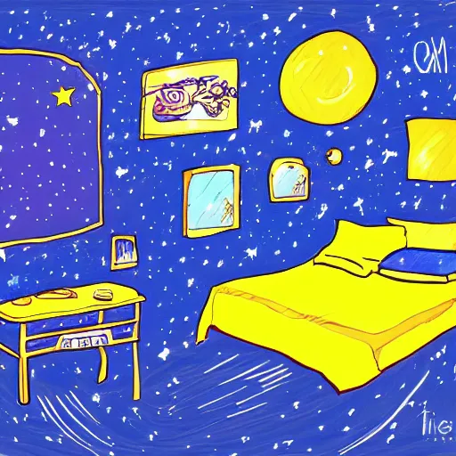 the immensity of the galaxy on the ceiling of a messy | Stable Diffusion