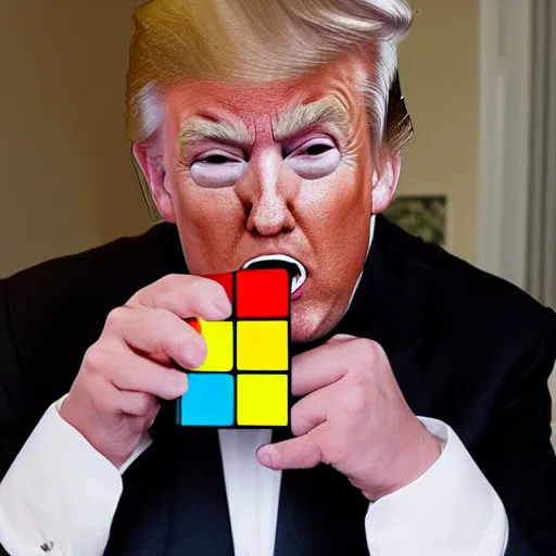 donald trump eating a rubik's cube putting a rubik's | Stable Diffusion ...