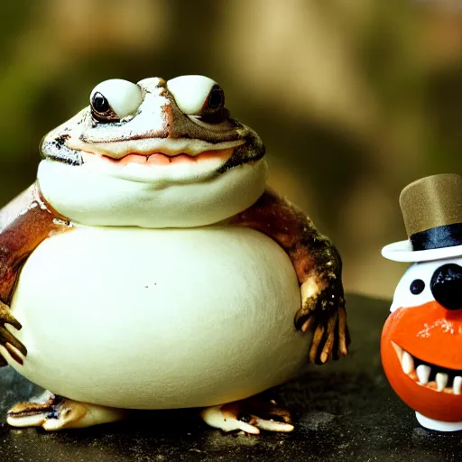 cinematic photo of a taxidermized fat wet toad held by | Stable ...