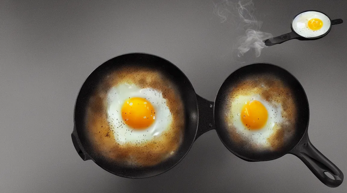 Cracked egg on a frying pan, sizzling, facial hair, | Stable Diffusion ...