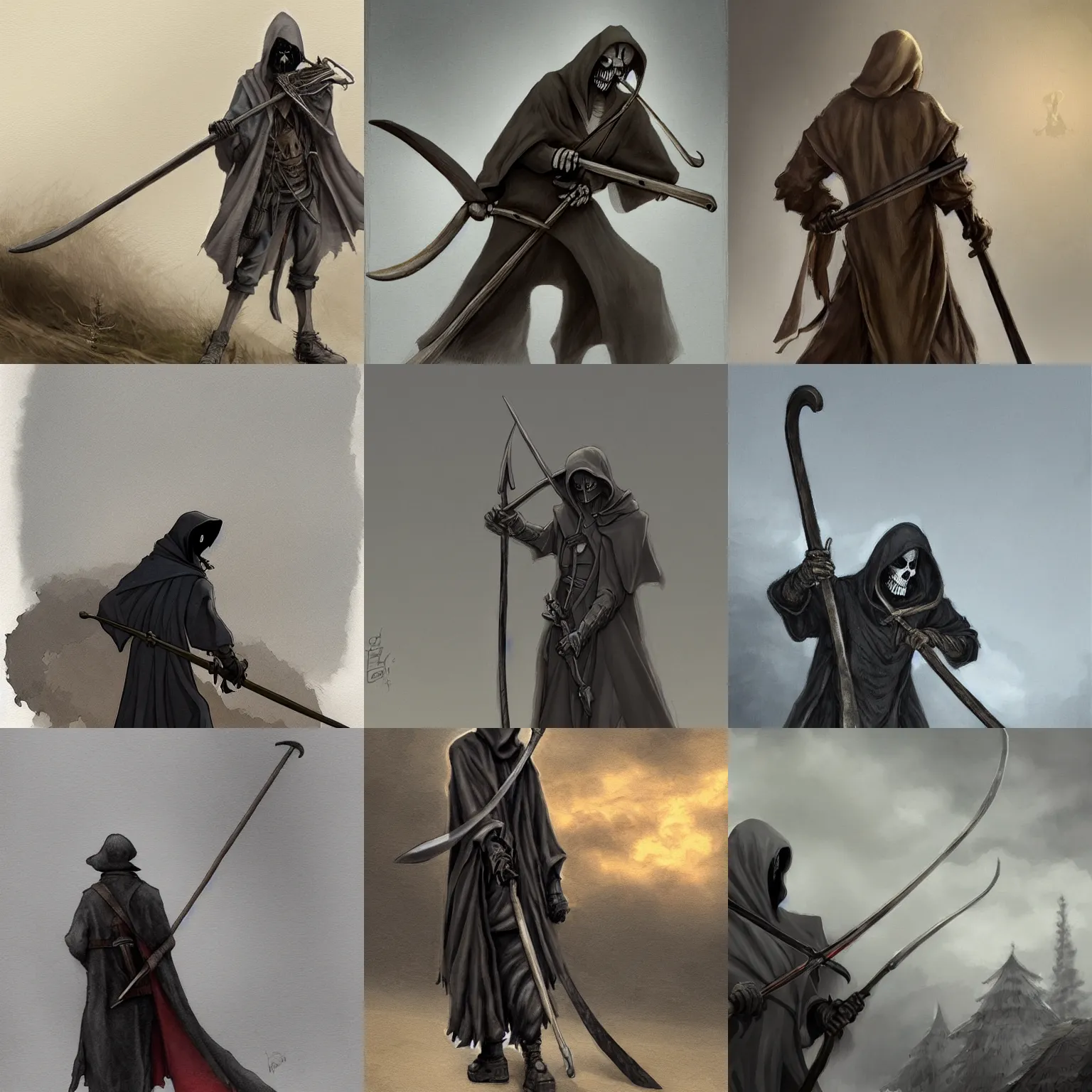 grim reaper with scythe on shoulder by anton pieck, | Stable Diffusion ...