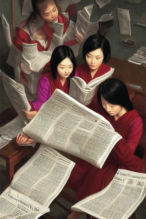 top angle shot of group of asian females reading | Stable Diffusion
