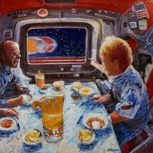impressionism painting American Breakfast in space | Stable Diffusion