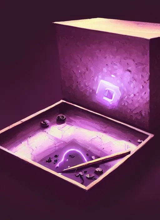 box of glowing ambiguous mysteries, dark purple tone, | Stable Diffusion | OpenArt