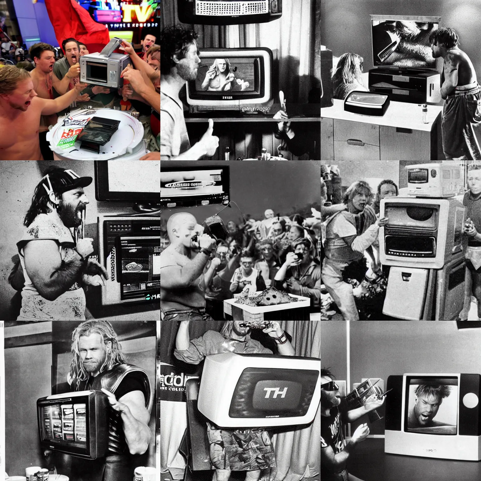 thor eating a television in a tv eating contest, | Stable Diffusion ...