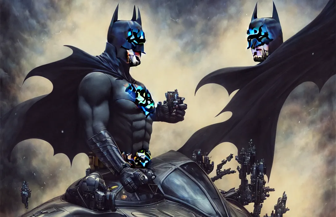 a portrait of batman standing with the batmobile by | Stable Diffusion ...