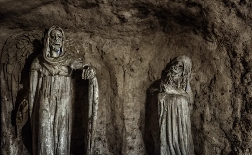 several decrepit creepy statues of the archangel | Stable Diffusion ...