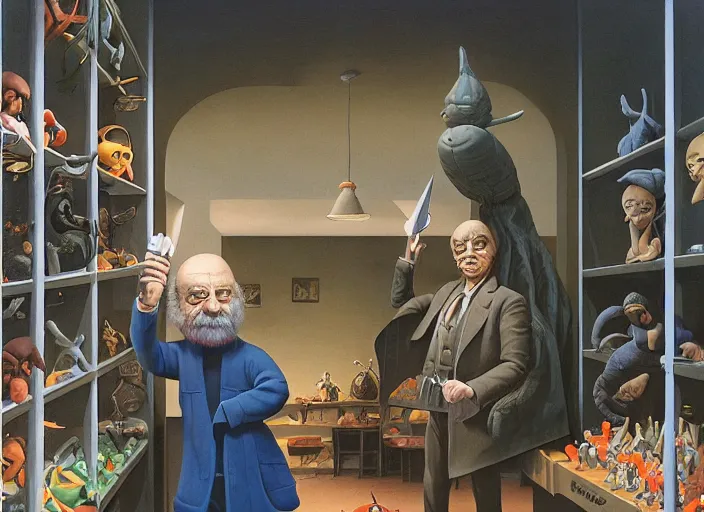 A grumpy man with a knife in his hand stands in a toy | Stable ...