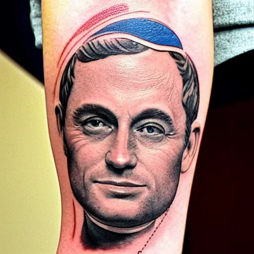a new arm tattoo of jude law as the pope | Stable Diffusion