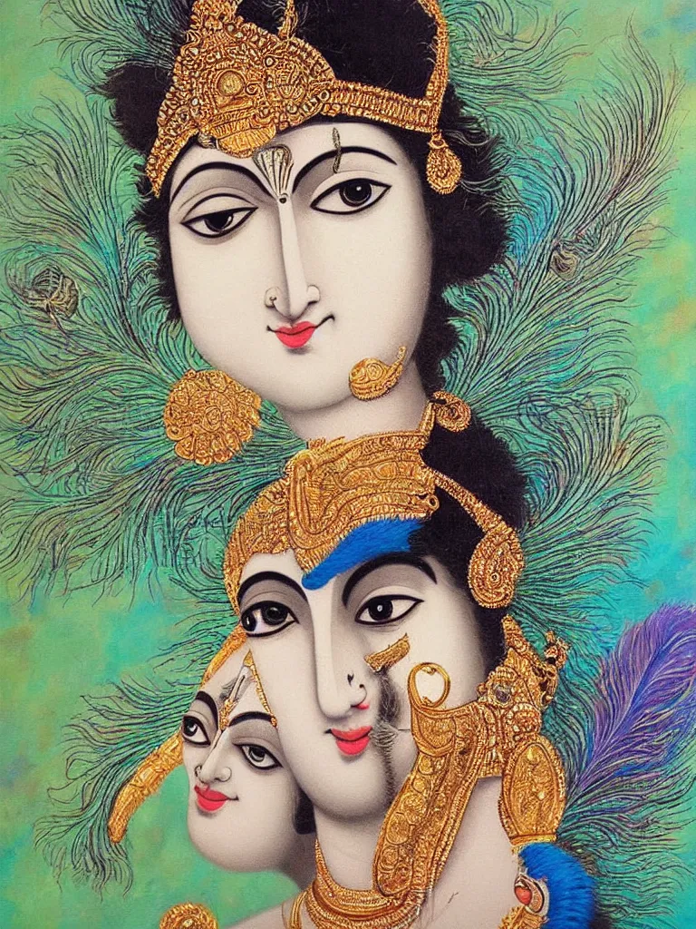 a close up portrait of lord krishna, wearing a crown | Stable Diffusion ...