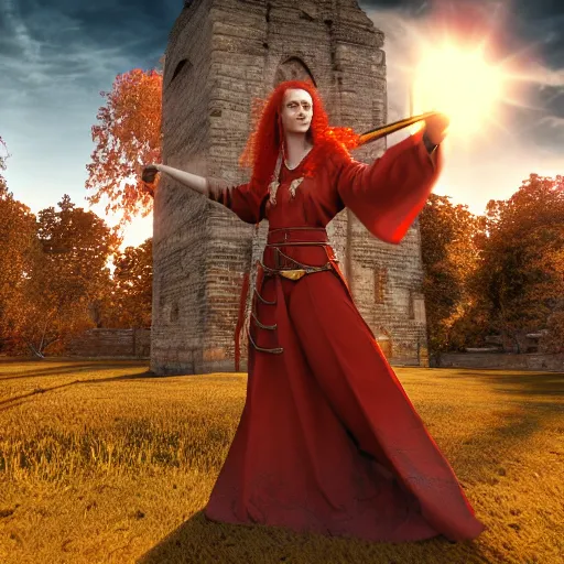 Beautiful red haired warrior priestess in action pose | Stable ...