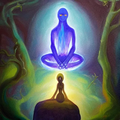 painting of a tranquil alien made of light and glows | Stable Diffusion ...