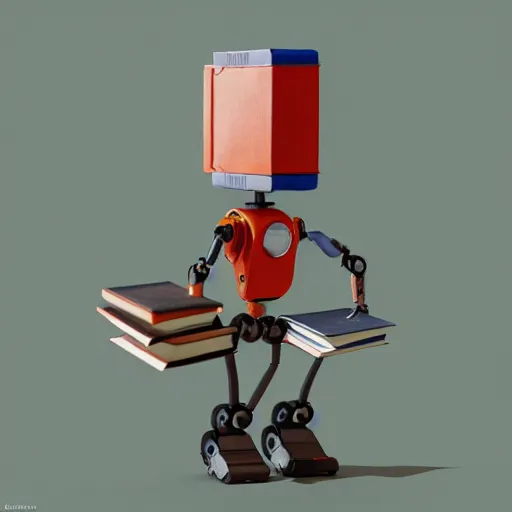 long shot of a minimalistic robot holding a pile of | Stable Diffusion