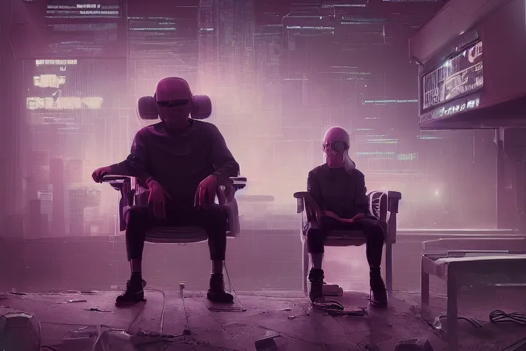 a grandmother sitting in a chair, cyberpunk art by | Stable Diffusion ...